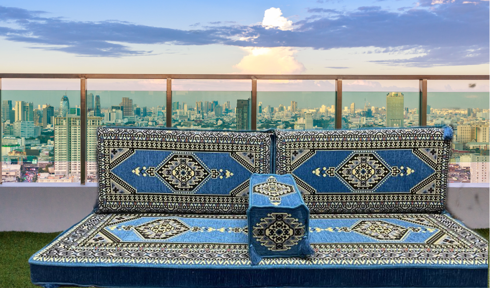 Arabian Majlis & Divan Set (Floor Cushions) Blue – Istanbul Authentic ...