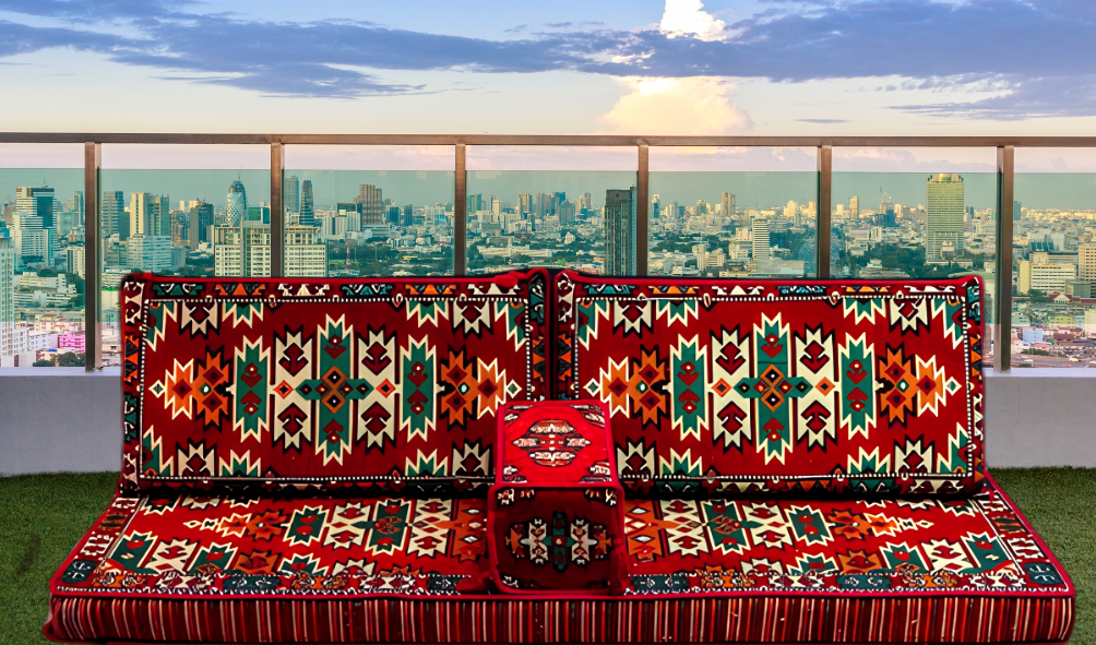 Arabian Majlis & Divan Set (Floor Cushions) Red-Green – Istanbul ...