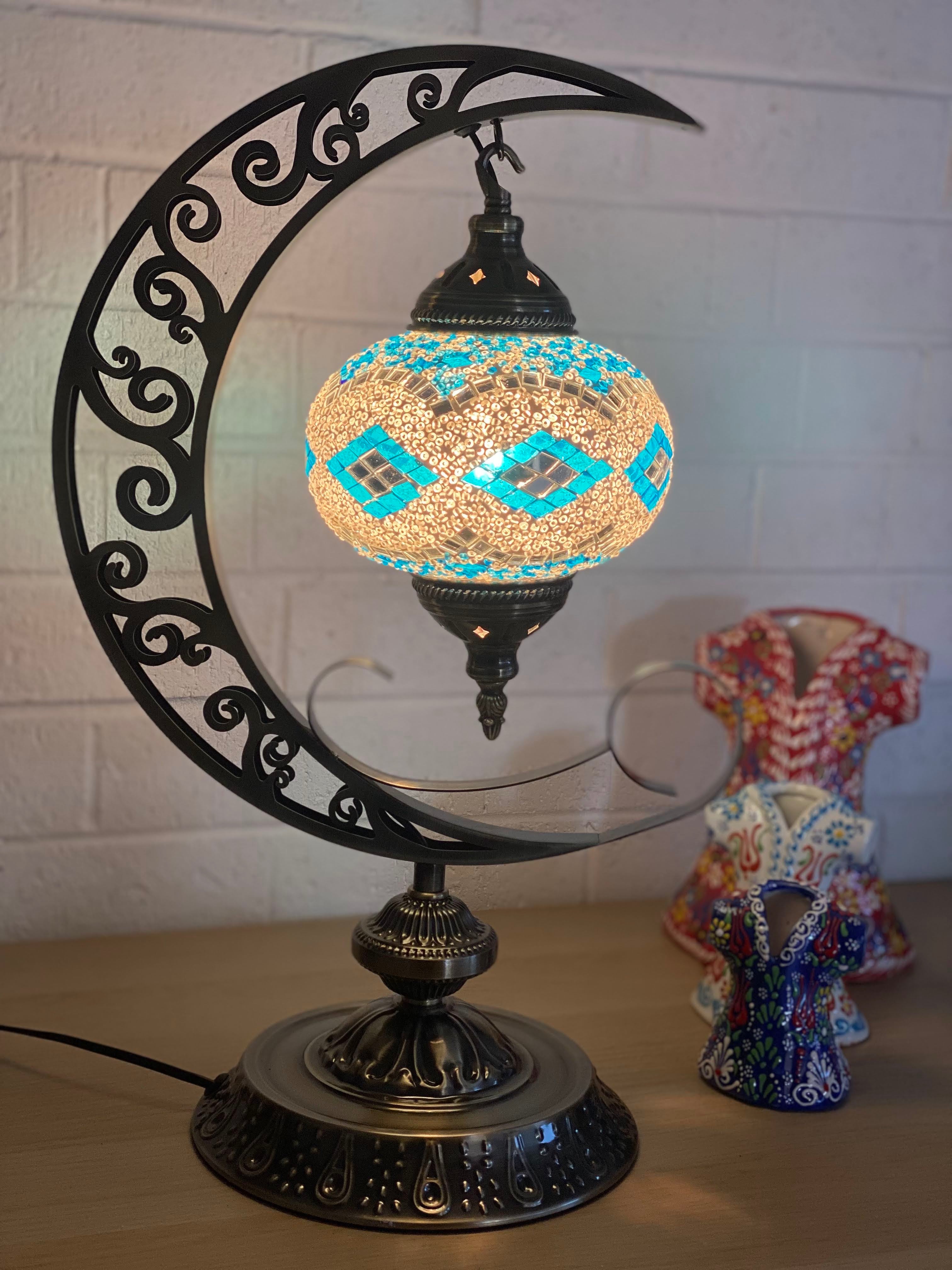 Crescent Moon Lamps- White & Blue – Istanbul Authentic Bazaar